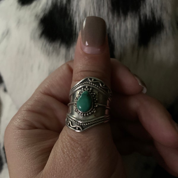 Boho Turquoise Ring, Sterling Silver Ring for Women, Unique Gemstone ...