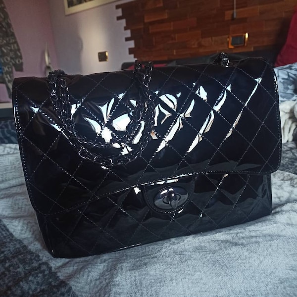 XL DIAMONDS Genuine Patent Leather Shoulder Bag, Classic Style Quilted ...