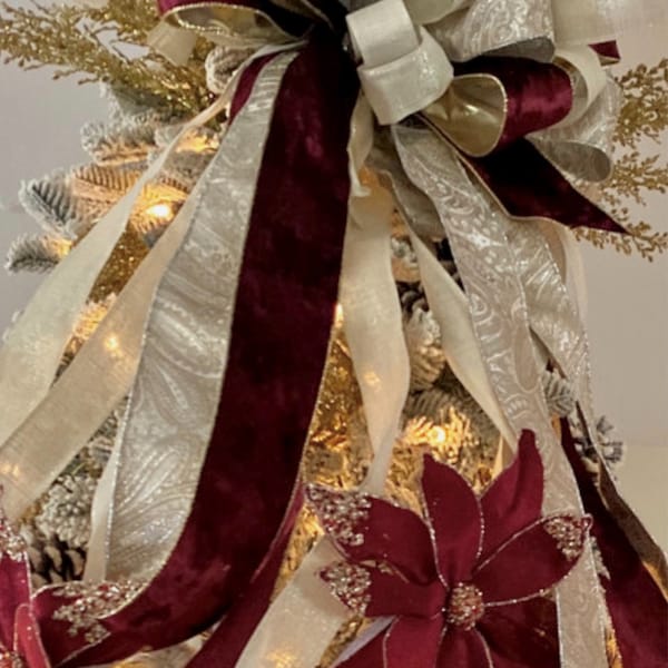 Rustic Christmas Tree Topper Bow, Large Christmas Bow Tree Topper ...