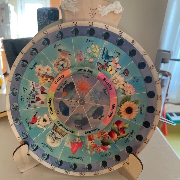 Wheel of the Year, Wooden Perpetual Calendar, Moon Phases Wheel ...