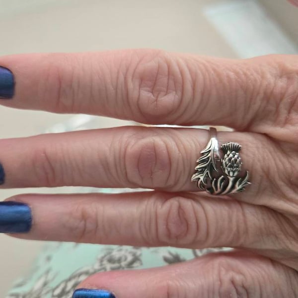Sterling Silver Thistle Ring - Scottish Thistle Ring, Adjustable Ring ...