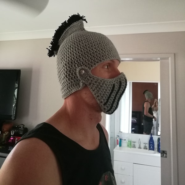 Crocheted Knight Hat, Medieval Knight Helmet, Halloween Costume, Winter ...