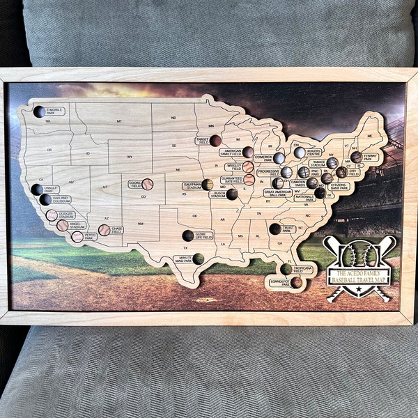 Baseball Travel Map | USA Baseball Fields | Wooden Travel Map for ...