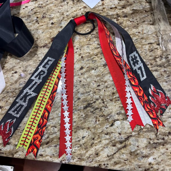 5 Yds or 3 Yds Flames Fire Cheer Cheerleading Sports Bow 4 Sizes 5/8" 7 ...