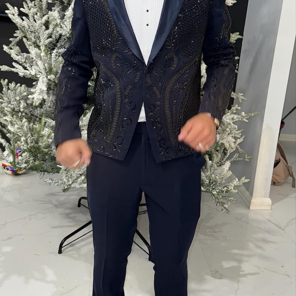 Men's Black Wedding Special Cut Work Designer Tuxedo Suit | Men's ...