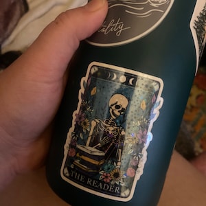 The Reader Tarot Card Sticker Spooky Books Skeleton Sticker for Reader ...