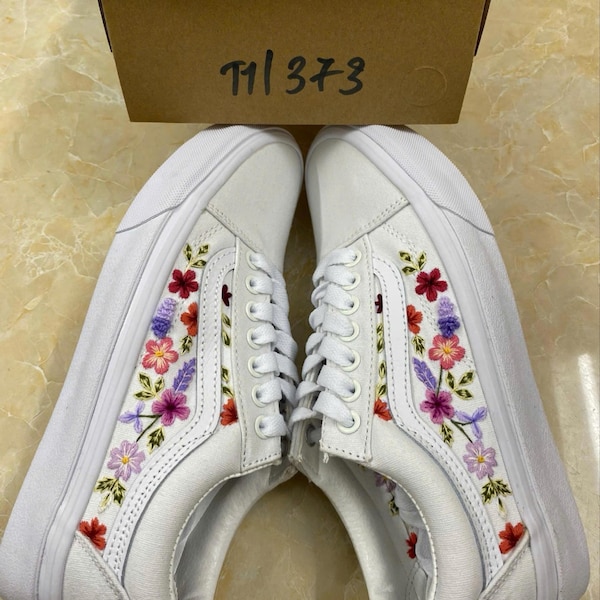 Custom Embroidered Vans, Bridal Flower Embroidered Shoes Wedding ...