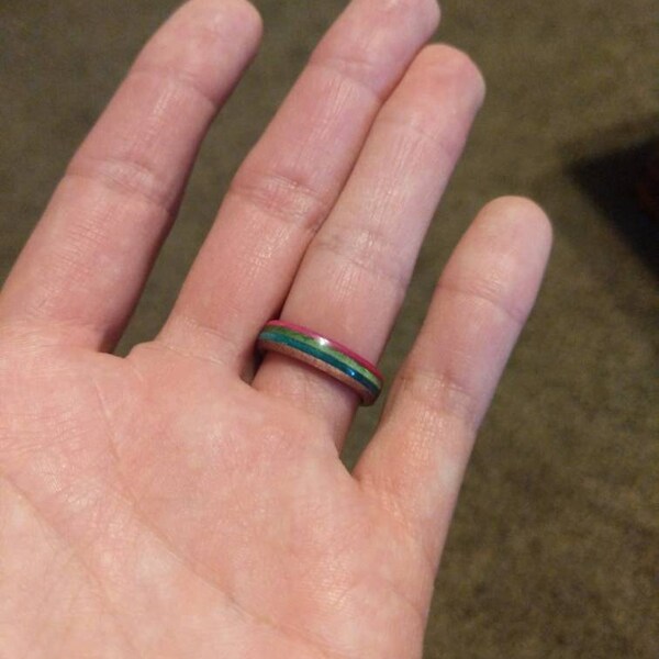 Custom Recycled Skateboard Ring - Wooden Ring - Design Your Own Colors ...