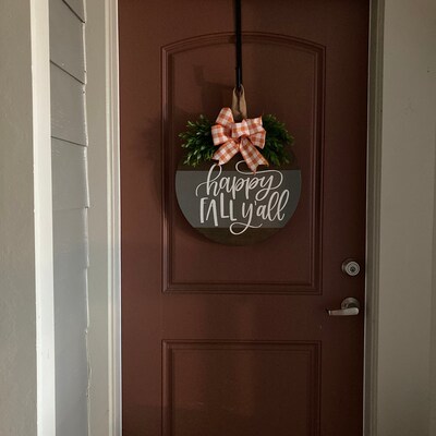 Fall Front Door Decor Happy Fall Y'all Fall Door Hanger Fall Wreath ...
