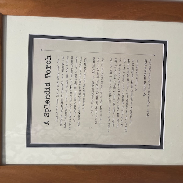 A Splendid Torch Quote by George Bernard Shaw Poster, Vintage Poem ...
