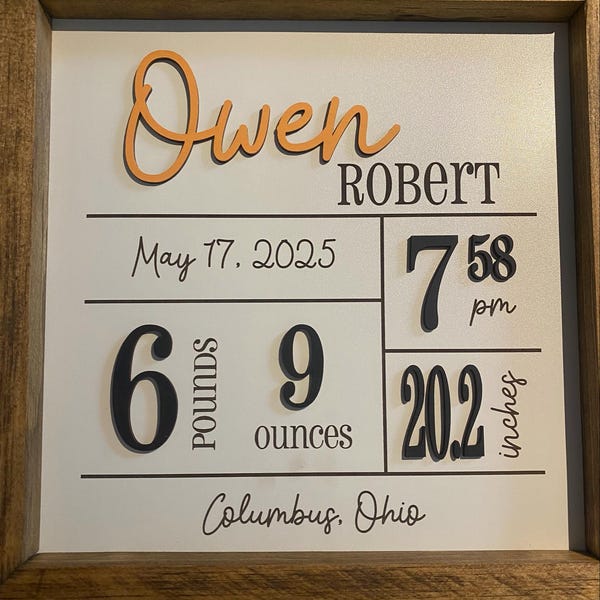 Personalized Baby Birth Stats Sign - Etsy