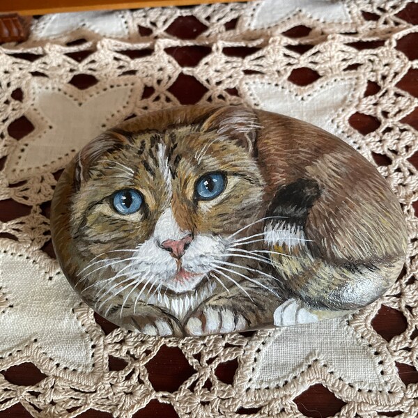 Custom Cat Portrait Rock: Hand-painted Pet Memorial Stone, Personalised ...