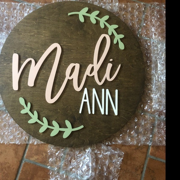 24"custom Wood Name Sign | 24" Round Sign | Farmhouse Decor | Nursery ...