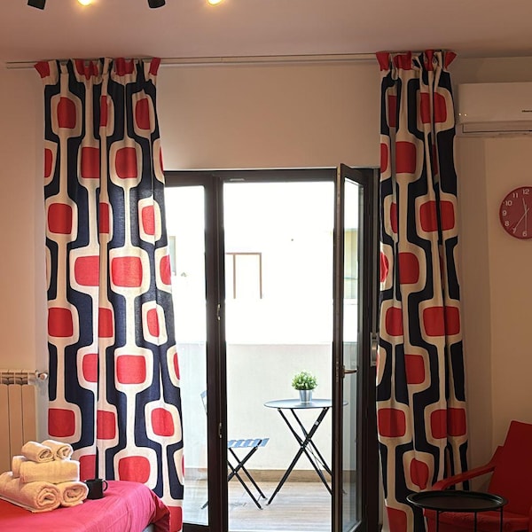 Retro Curtains, Abstract Retro Curtains, Mid Century Modern Curtain for ...