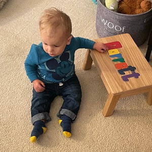 Solid Oak wood Name Personalized Puzzle Step Stool Pastel - Etsy