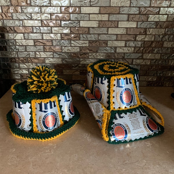 BADGERS Handmade Crochet Beer Can Hat - Etsy