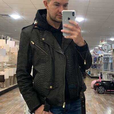 Matt Black Python Leather Biker Jacket Men, Leather Moto Jacket Men - Etsy