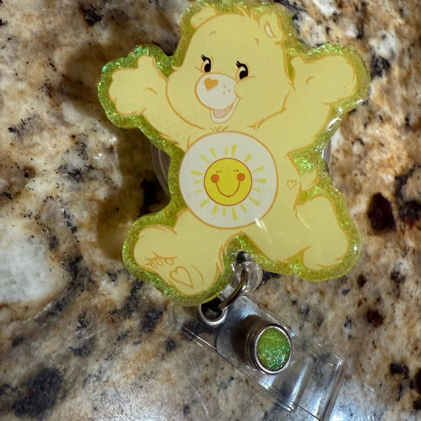 Grumpy Bear With Coffee Inspired Badge Reel,cna, RN, Nurse, Glitter ...