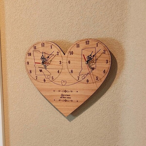Personalized Dual Time Zone Clock: Laser Engraved Hardwood Wall Decor ...
