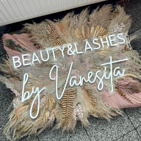 Pampas and Neon Sign, Salon Flower Decor, Wedding Arrangement, Dried ...