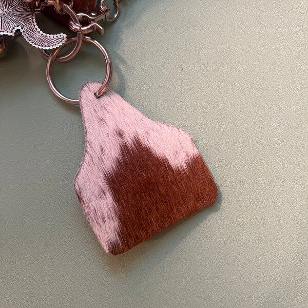 COWHIDE EARTAG KEYCHAIN | Cow Cattle Ear Tag Hair on Cowhide Leather ...