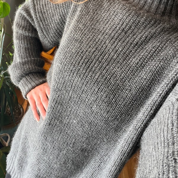 Oversized Knitted Merino Jumper, Grey Woolen Pullover, Plus Size Unisex ...