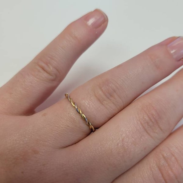 Twist Infinity Ring, 14k Solid Gold Two Tone Ring, Twisted Skinny ...