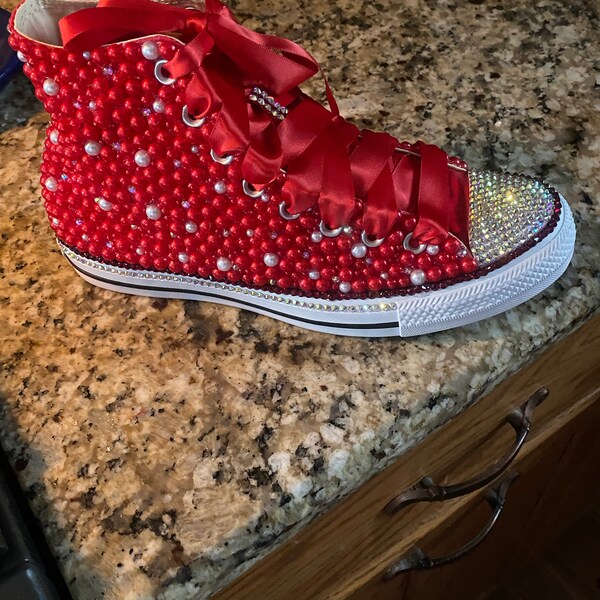 Red Bling Converse All Star High Top Sneakers: Handmade Crystal ...