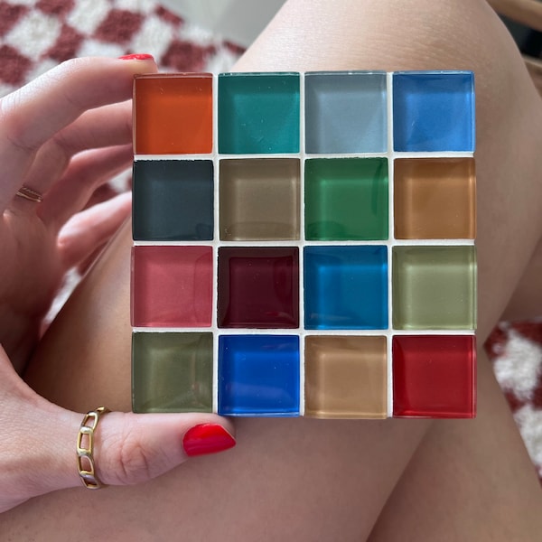 Glass Tile Coaster | Handmade Drink Coaster | Square Coaster ...