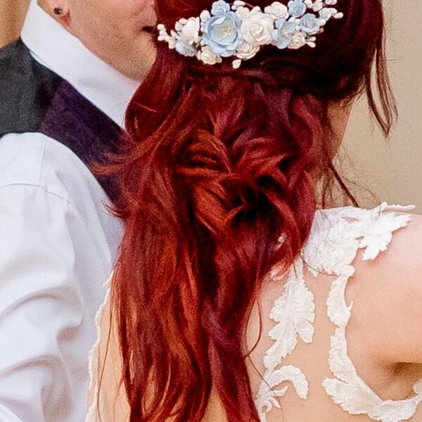 Blue and White Wedding Headpiece. Light Blue Wedding Hair Flower ...