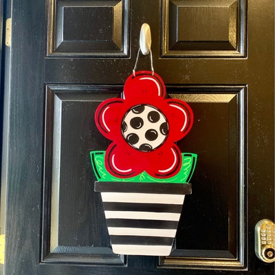 Spring Door Hanger, Flower Door Hanger, Flower Pot Door Hanger, Spring ...