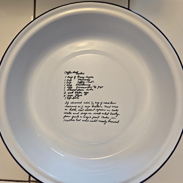 Handwritten Recipe - Engraved Enamel Shallow Bowl - Personalised Bowl ...