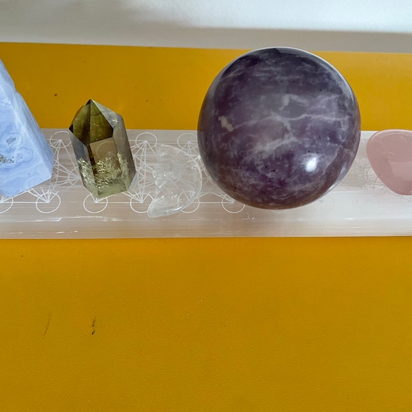 Grooved Pure Selenite Metatron’s Cube Crystal Grooved Charging Plate ...