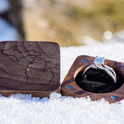 Wooden Sliding Pocket Ring Box for Angagement. Small Wood Proposal Ring ...