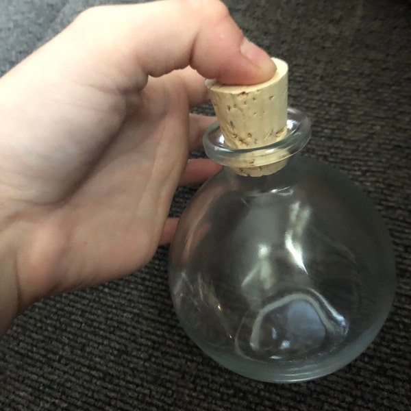 Round Crystal Clear Glass Potion Bottle With Cork Perfect Larping ...