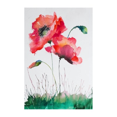 Girl in Poppy Field Painting Original Art Poppy Wall Art - Etsy