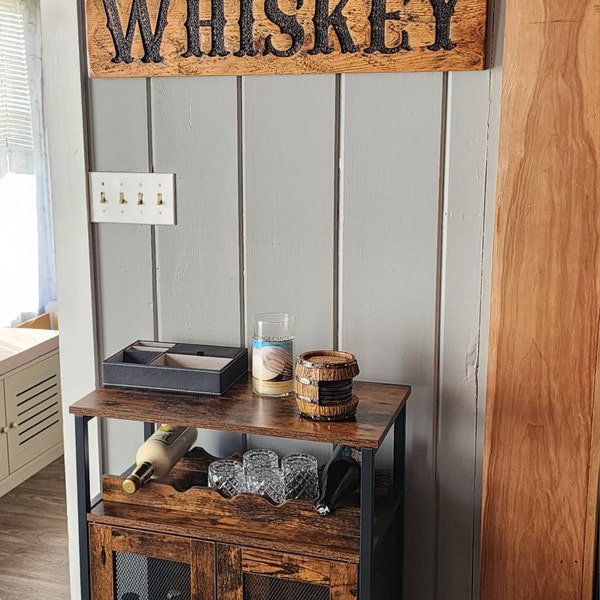 Whiskey Sign - Carved in a Solid Wood Board Rustic Distressed Farmhouse ...