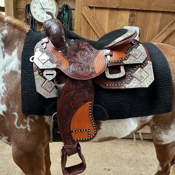 Western Barrel Horse Saddle 16'' Inches Eco- Leather Natural Color ...