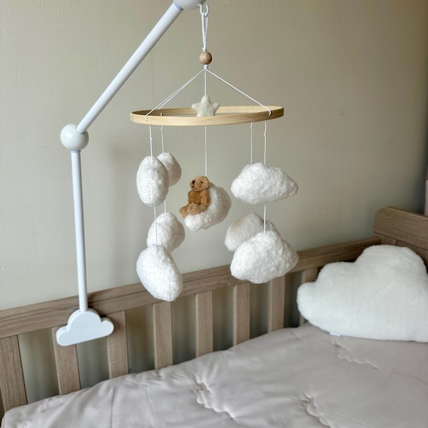 TEDDY’S DREAM Cot Mobile, Boucle Cot Mobile, Cloud Mobile, Neutral ...