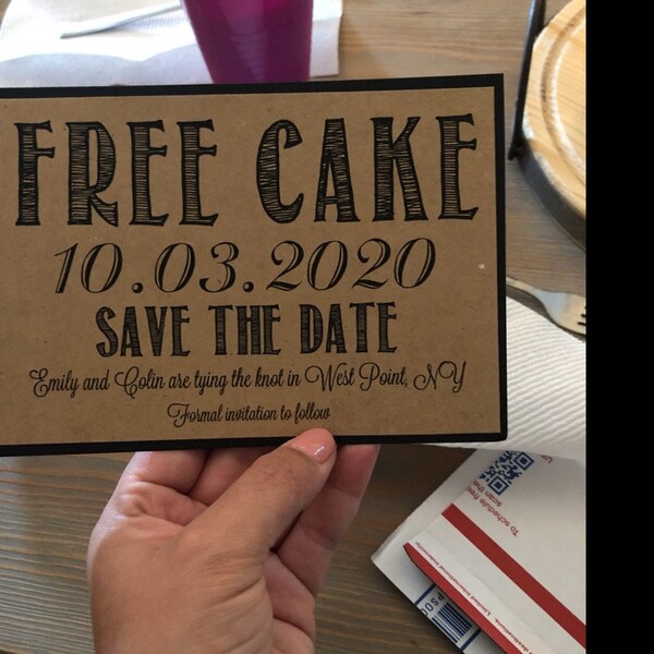 FREE CAKE Save the Date Cards | Funny Kraft Rustic Save-the-date Card ...