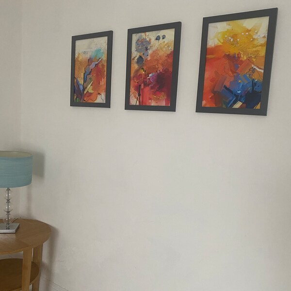 Set of 3 Mid Century Modern Shapes Wall Art Prints in Red, Yellow, Teal ...