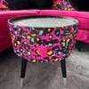 Pink Round Side Table With Floral Design. Fun Bright Decor, Quirky ...