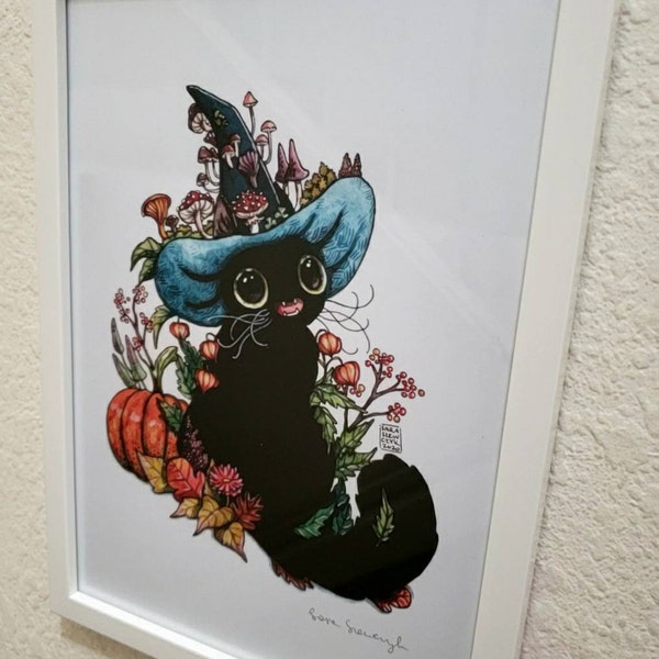 Autumn Witch Cat Art Print - Etsy