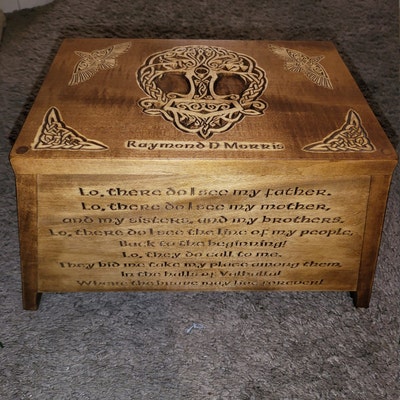 Viking Personalized Wood Urn With Yggdrasil, Wooden Memorial Box Carved ...