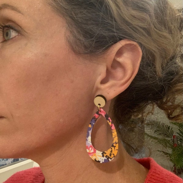 Genuine Cork and Large Leather Handmade Circle Earring With Half Circle ...