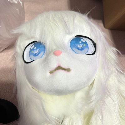 Kig Head Fursuit Furry Head Japan Style,white Cat Mask, Mask King Cat ...
