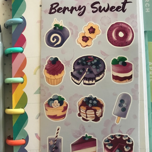 Blueberry Dessert Sticker Sheet • Kawaii Hand-drawn • Glossy Food - Etsy