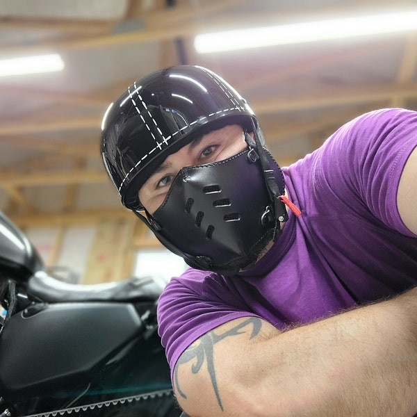 Cafe Racer Mask FLAT 70 Brown/motorcycle Mask/ Leather Mask/cafe Racer ...