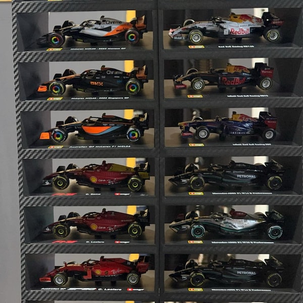 V2 6 Car Tilted Bburago 1:43 1/43 F1 Formula 1 Race Car Display Stand W ...