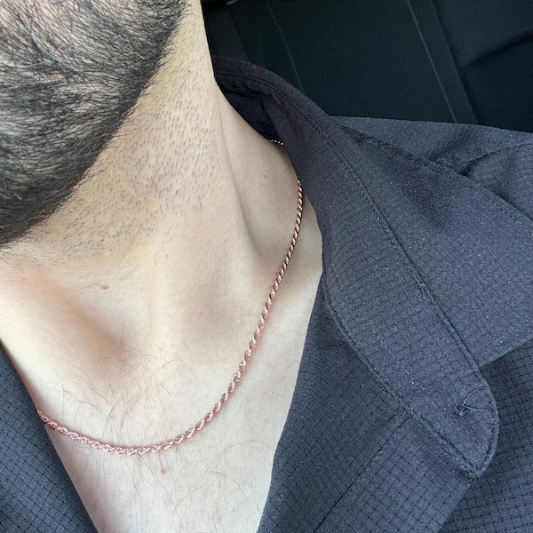 Solid 14K Rose Gold Rope Chain, Heavy Diamond Cut Rope Chain Necklace ...